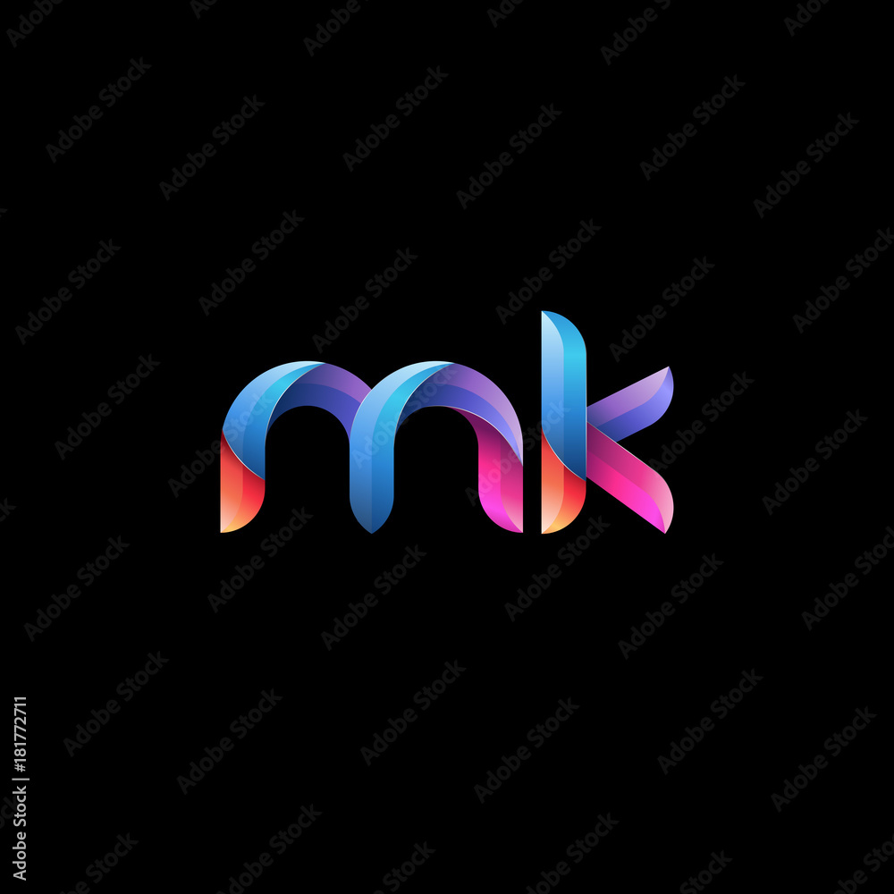 Initial lowercase letter mk, curve rounded logo, gradient vibrant ...