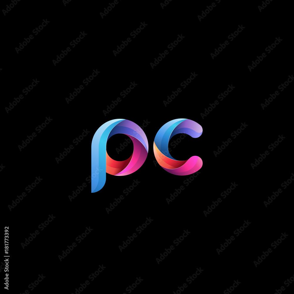 Initial lowercase letter pc, curve rounded logo, gradient vibrant ...