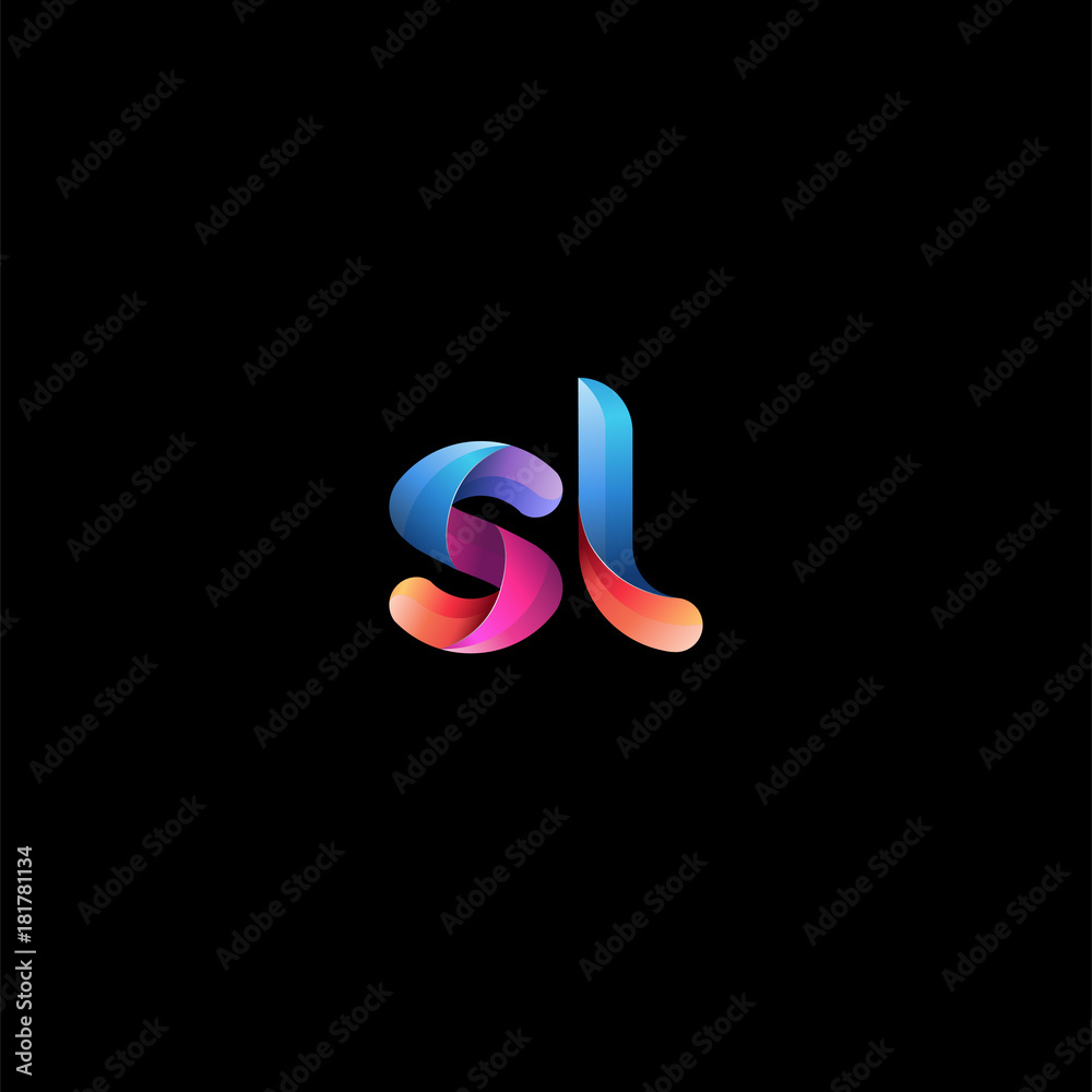 Initial lowercase letter sl, curve rounded logo, gradient vibrant ...