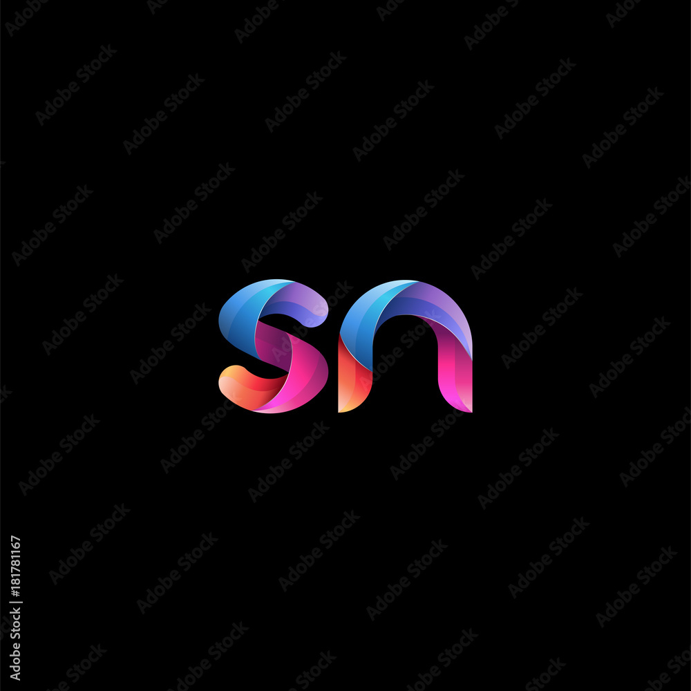 Initial lowercase letter sn, curve rounded logo, gradient vibrant ...