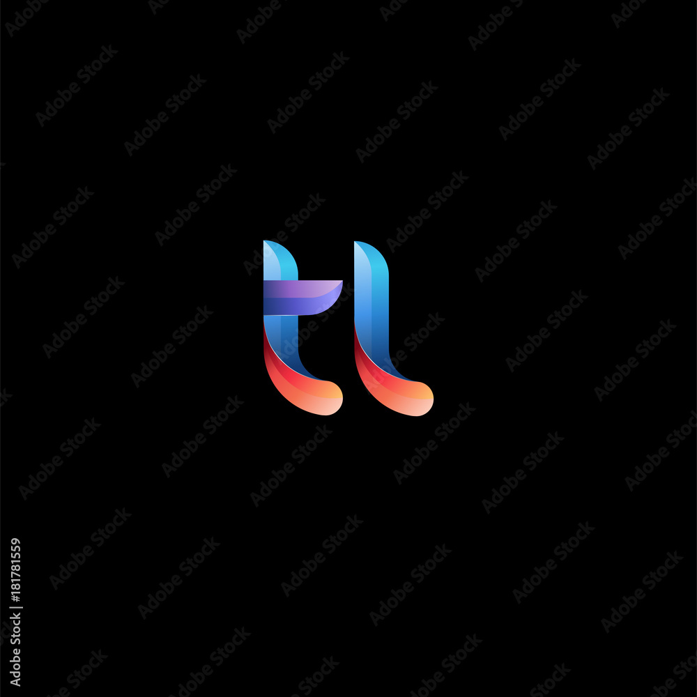 Initial lowercase letter tl, curve rounded logo, gradient vibrant ...