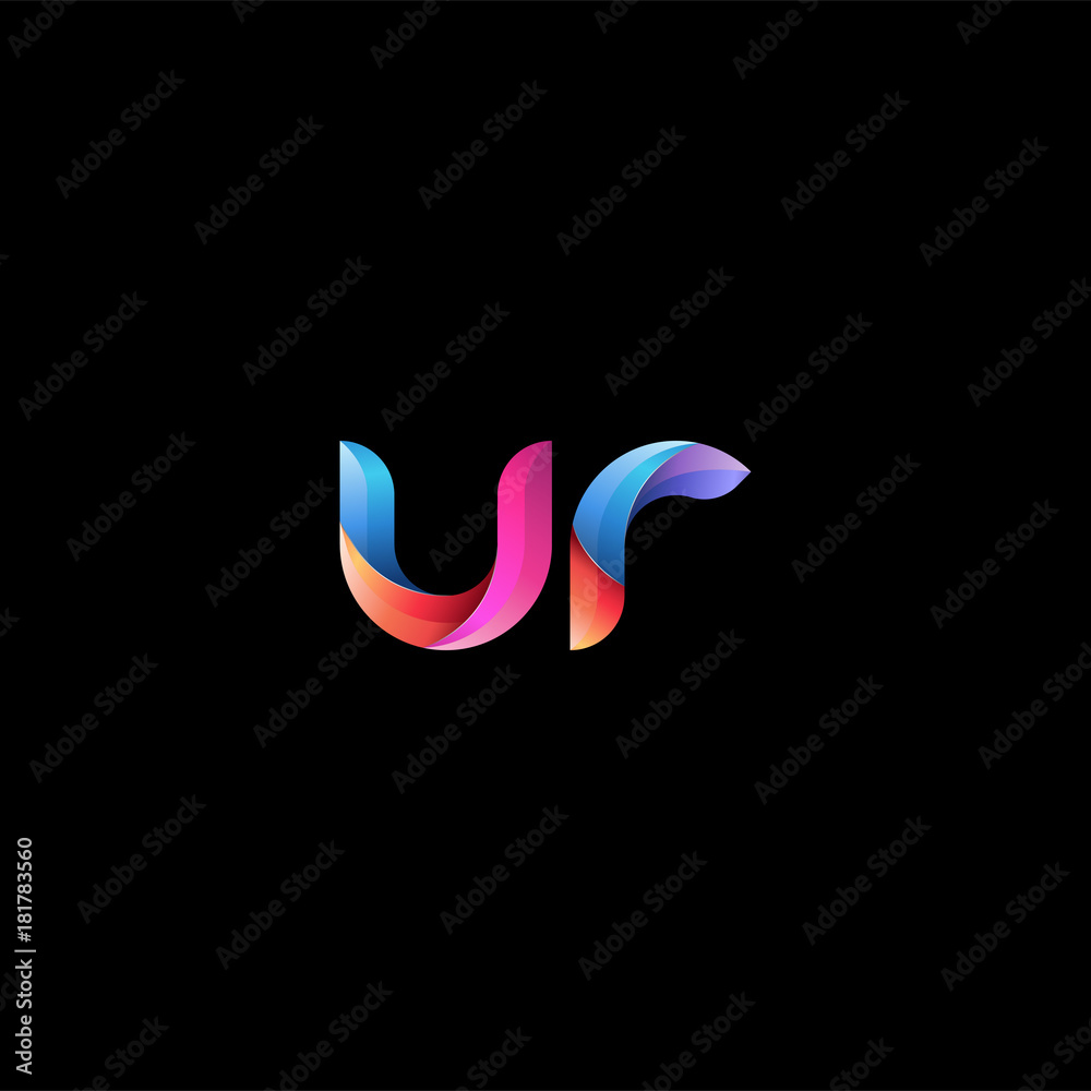 Initial lowercase letter ur, curve rounded logo, gradient vibrant ...
