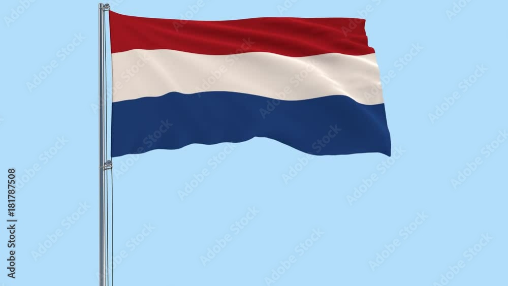 Isolate flag of Netherlands on a flagpole fluttering in the wind on a ...
