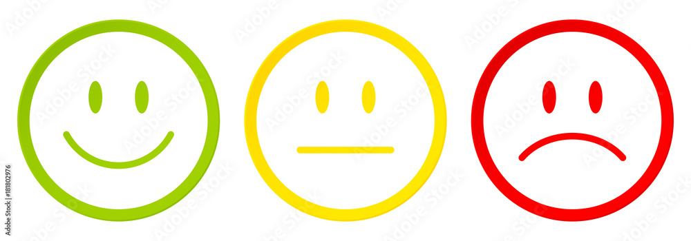 3 Smileys Green/Yellow/Red Outline Stock-Vektorgrafik | Adobe Stock