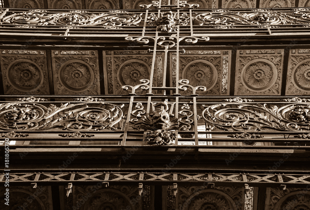 Paris, France. Beautiful balcony with forging railing. Architectural ...