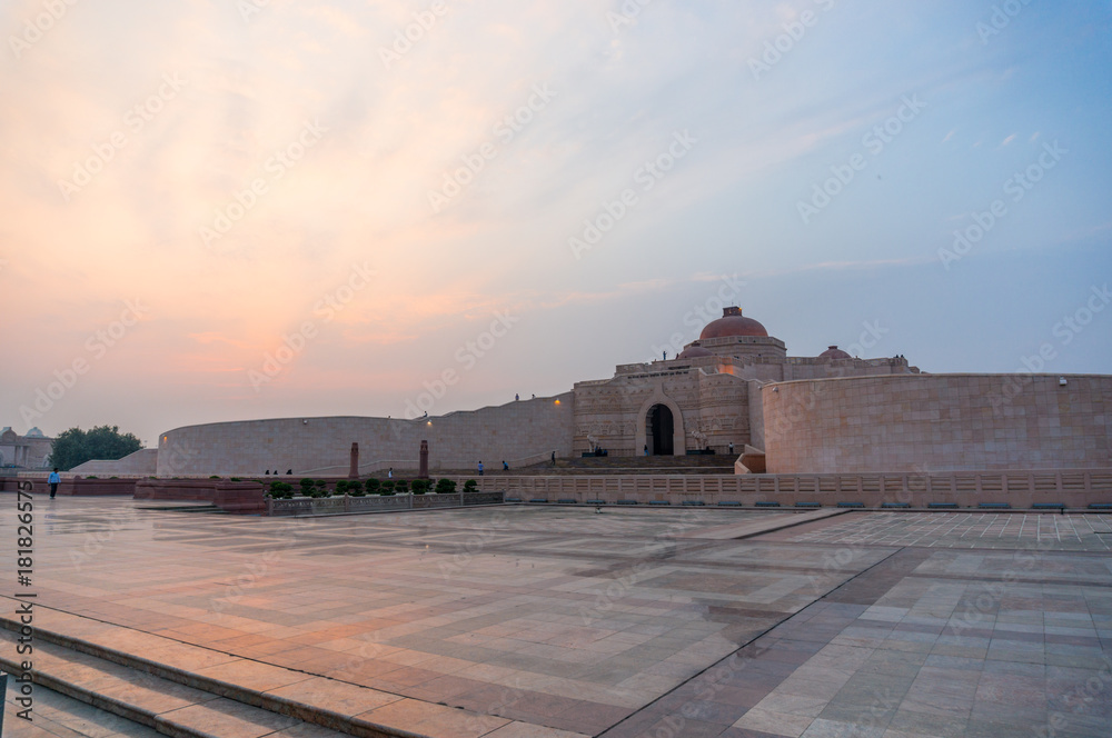 Ambedkar stupa shot against the blue gold light of the setting sun at ...