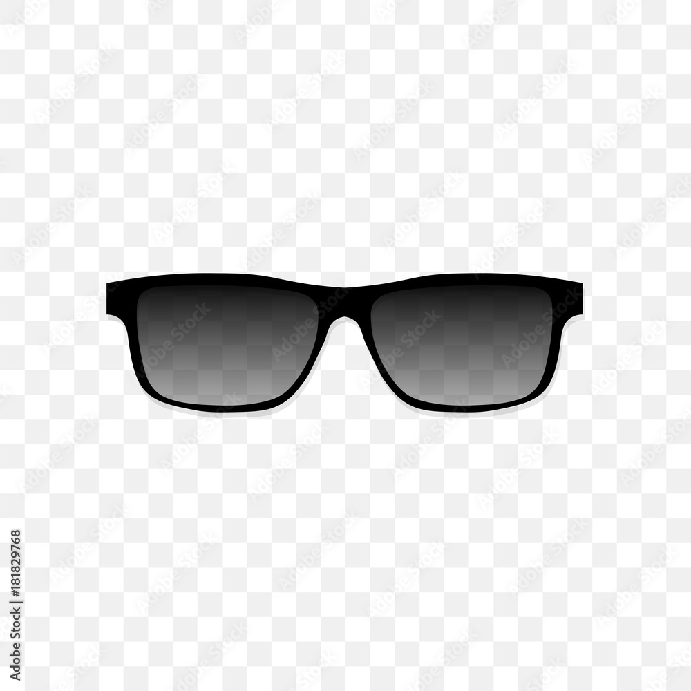 Realistic sunglasses with a translucent black glass on a transparent ...