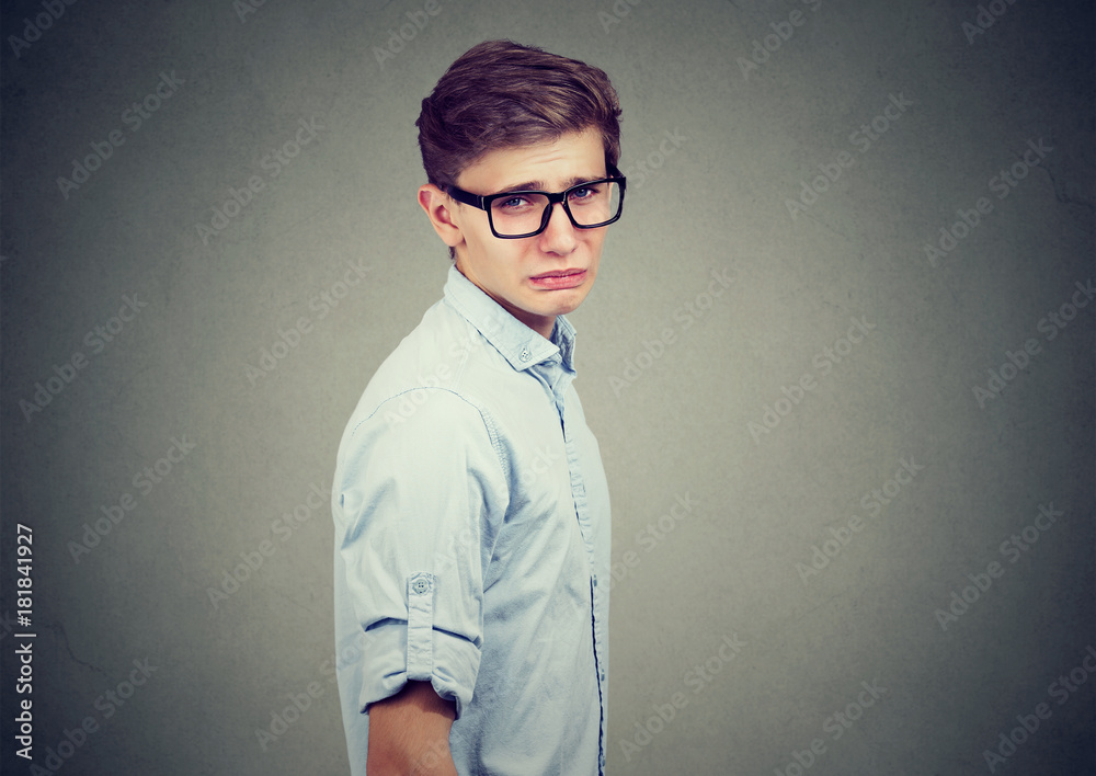 Sad, disgusted funny looking man Stock Photo | Adobe Stock