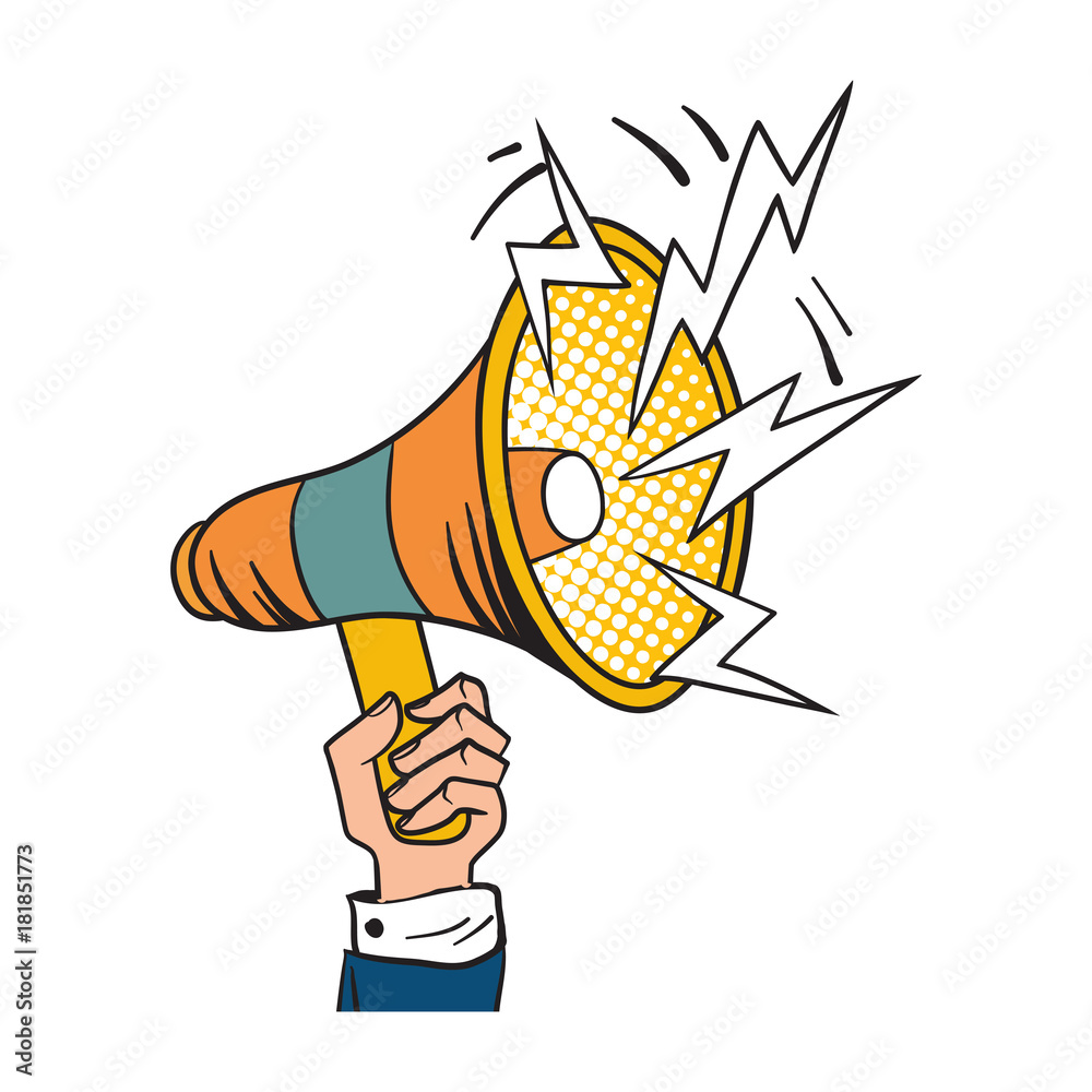 Loudspeaker comic book pop art retro style megaphone design vector ...