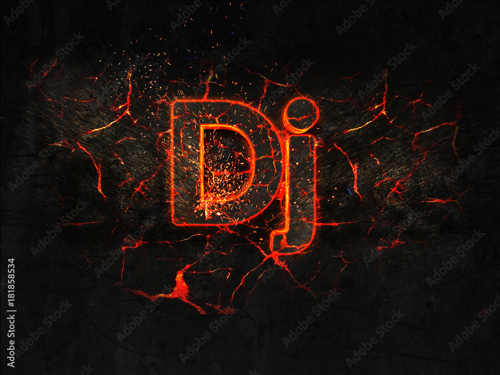 Dj Fire text flame burning hot lava explosion background. Stock Photo ...