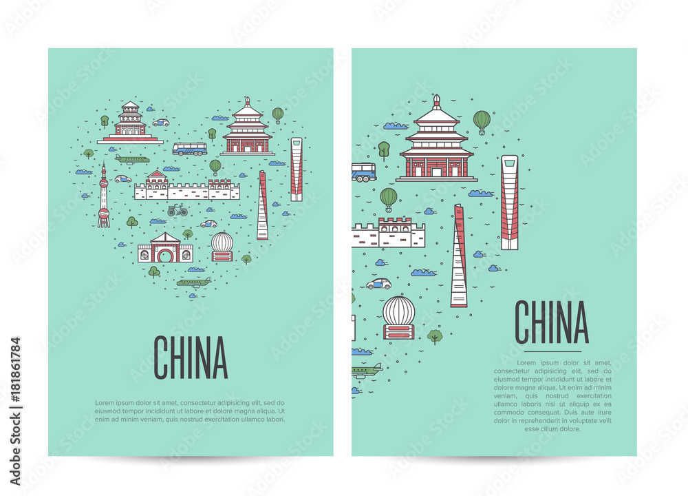 China travel tour booklet set with famous architectural attractions ...