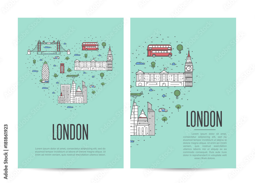 London travel tour booklet set with famous architectural attractions ...