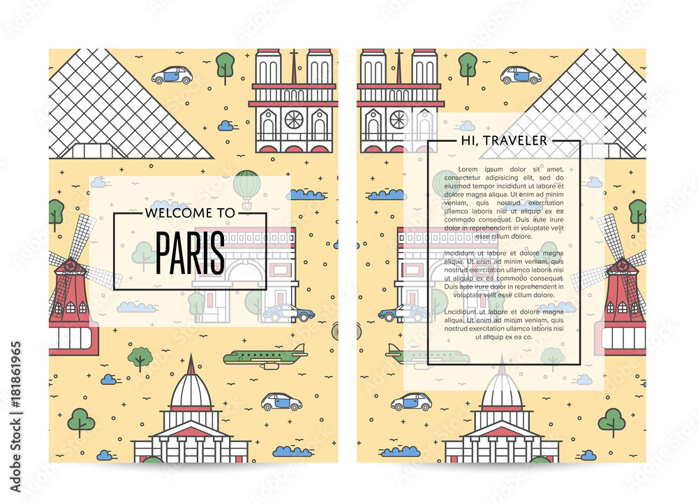 Paris traveling banners set with famous monuments and space for text ...