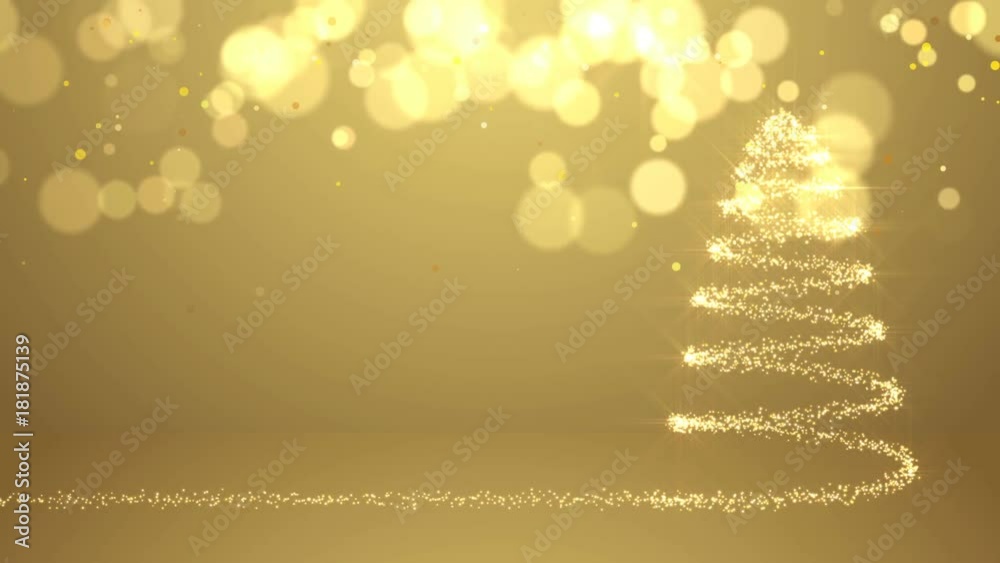 Golden sparkling particles christmas tree formation animated background ...