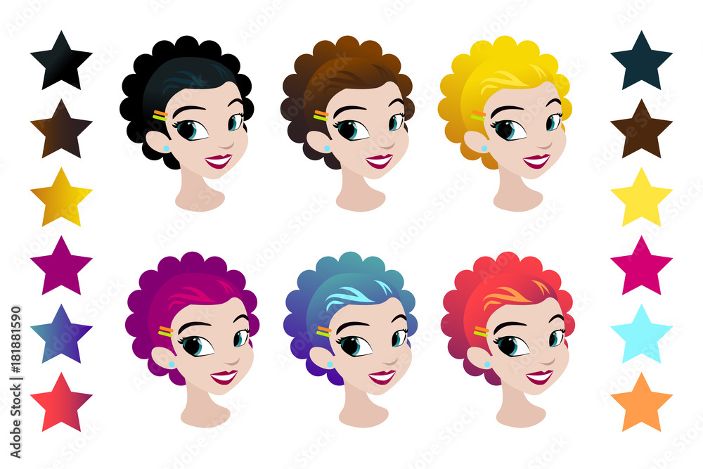 Teenager vectors girls head with different color hair. Character ...