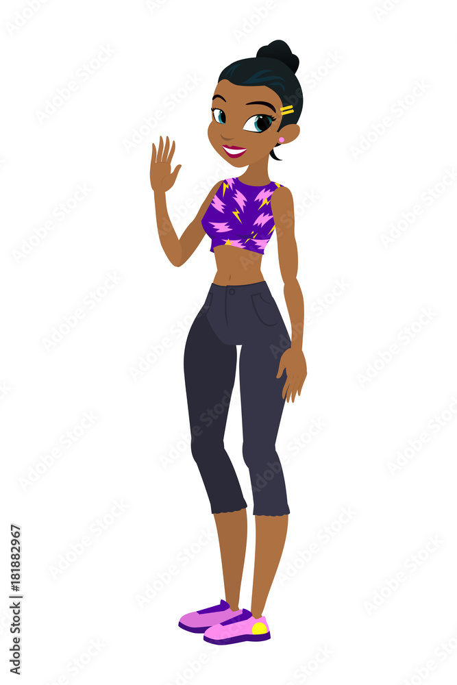 Teenager vector African American girl with black hair. Character ...
