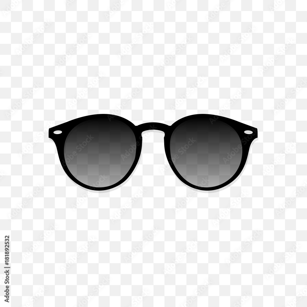 Realistic sunglasses with a translucent black glass on a transparent ...
