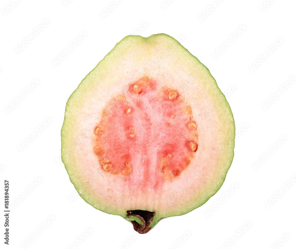 Cross section of a pink guava isolated on white background Stock Photo ...
