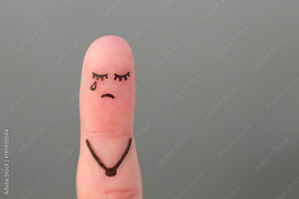 Finger art of lonely woman is crying. Stock-Foto | Adobe Stock