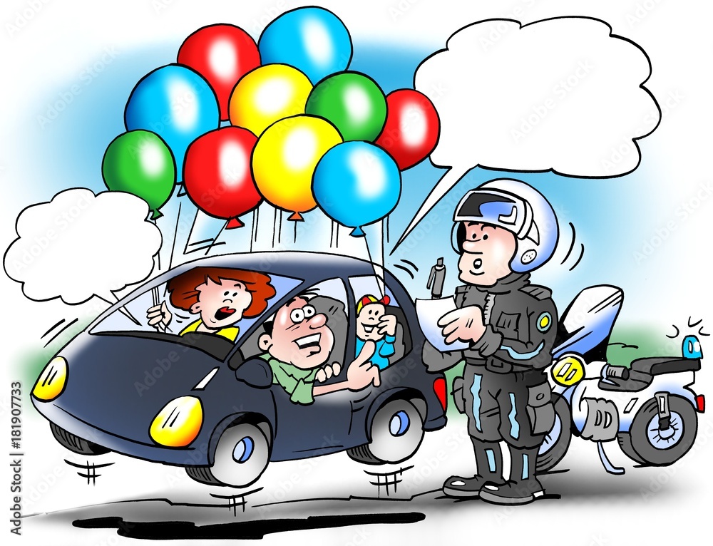 Cartoon illustration of a family car that tries to save on the gasoline ...