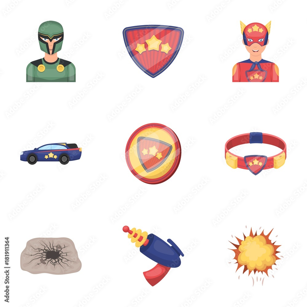 Superman, man, clothes, and other web icon in cartoon style. Weapon ...