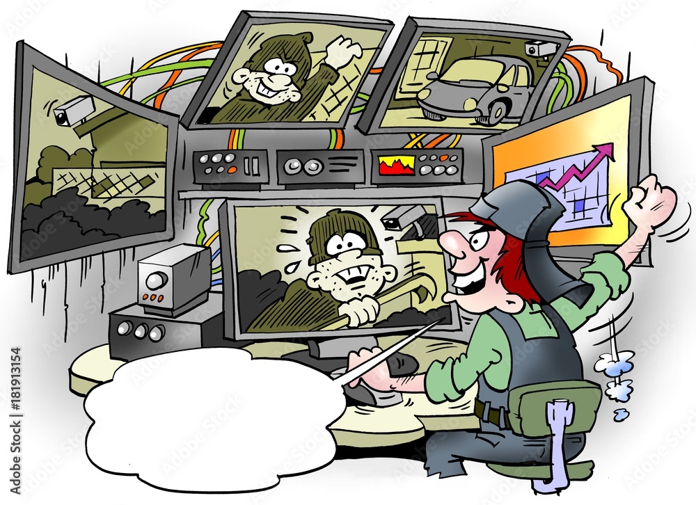 Cartoon illustration of A car thief has been discovered in a giant ...