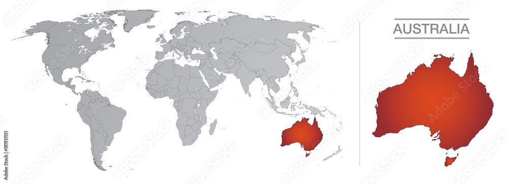 Australia in the world, with borders and all the countries of the world ...
