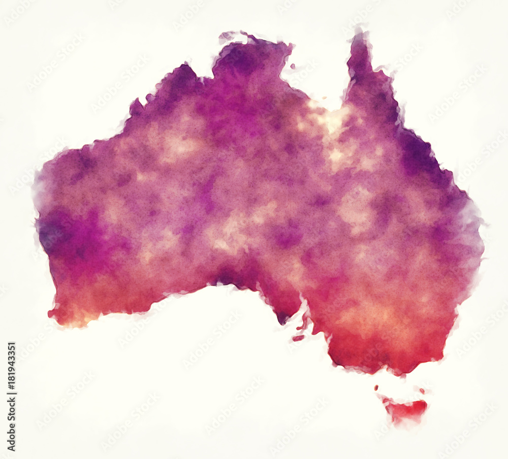 Australia watercolor map in front of a white background Stock ...