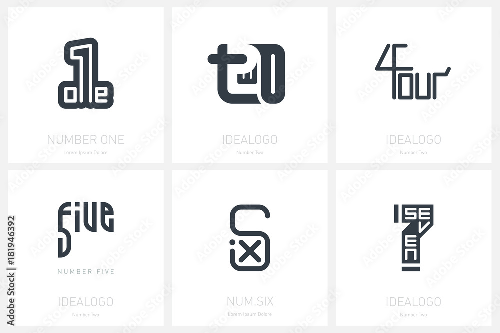 Set of logo templates with numbers One, Two, Four, Five, Six and Seven ...