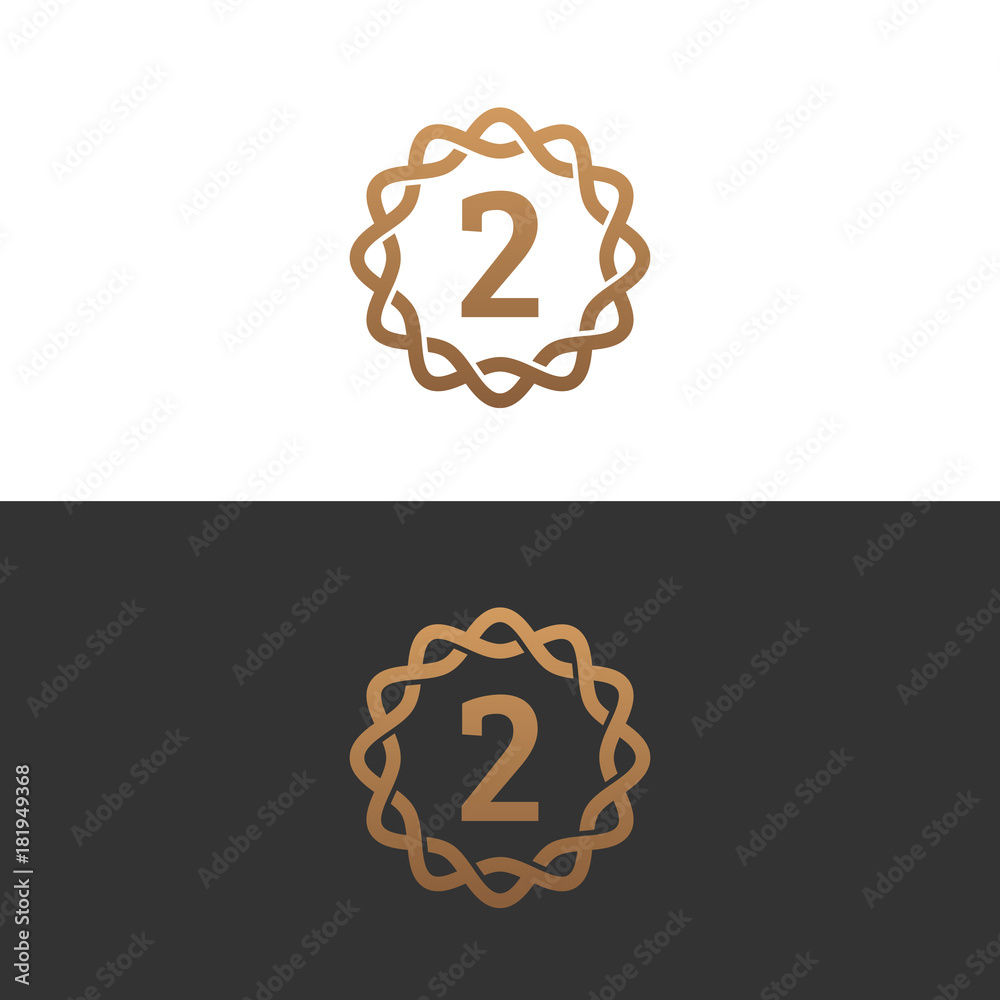 Number Two Monogram design elements, graceful template. Elegant line ...