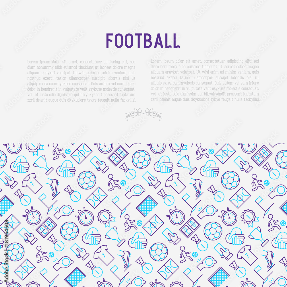 Football concept with thin line icons: player, whistle, soccer, goal ...