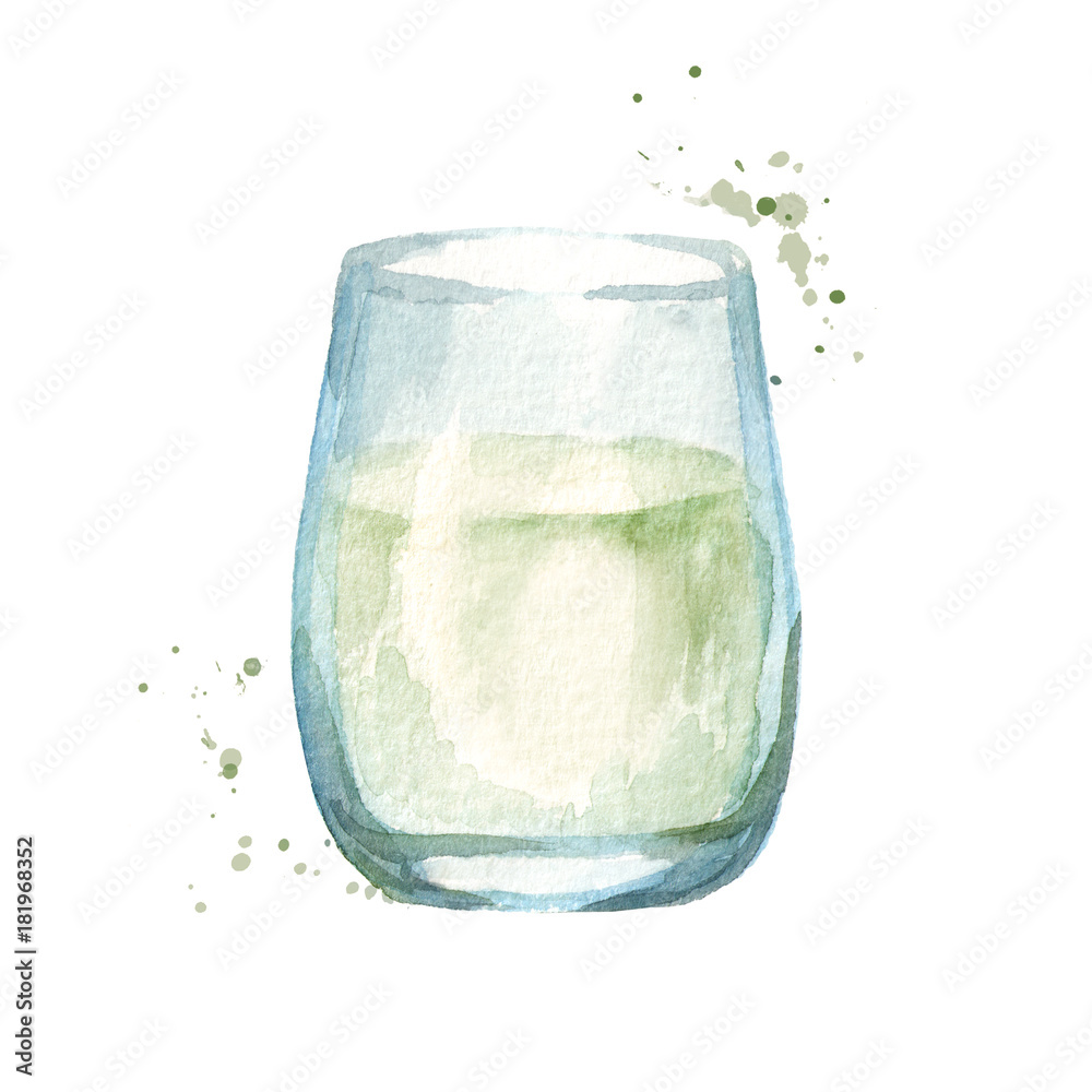 Glass of milk. Hand drawn watercolor illustration Stock Illustration ...