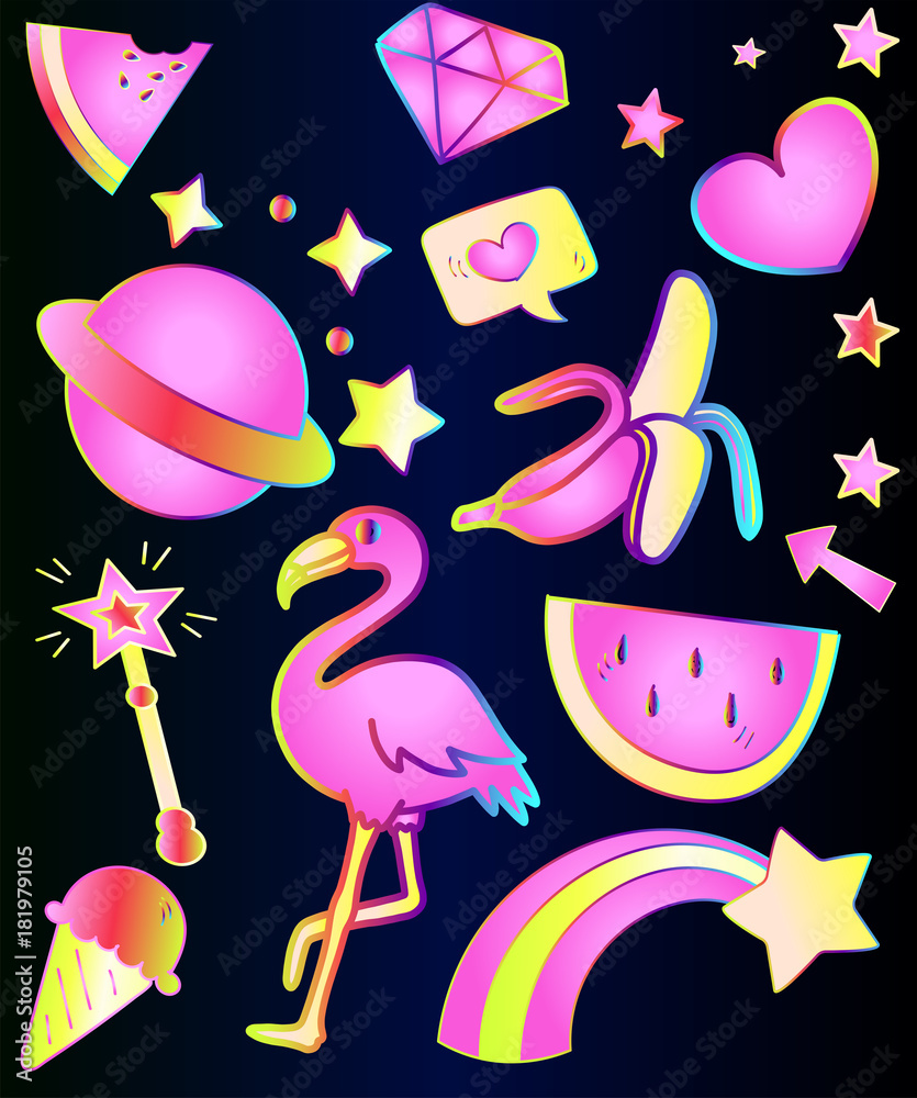 Big collection of pink cartoon stickers. Stylish and youth ideas for ...