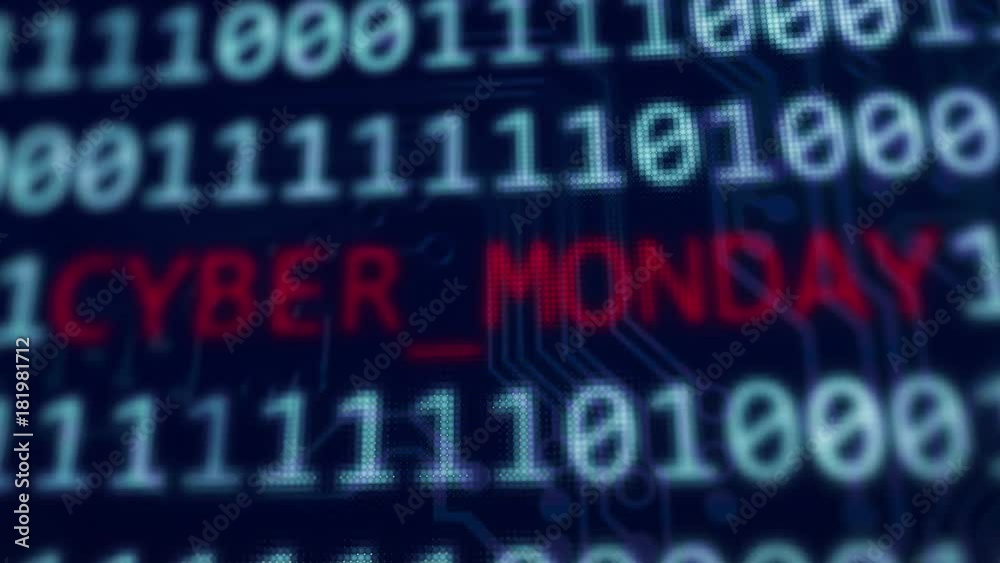 Cyber Monday word text between random binary data in 4k Stock Video ...