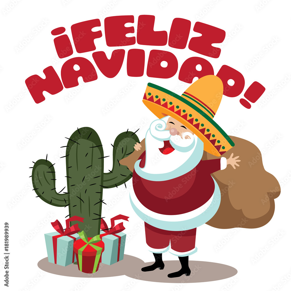Feliz Navidad (Merry Christmas) in a desert climate with cartoon cactus ...