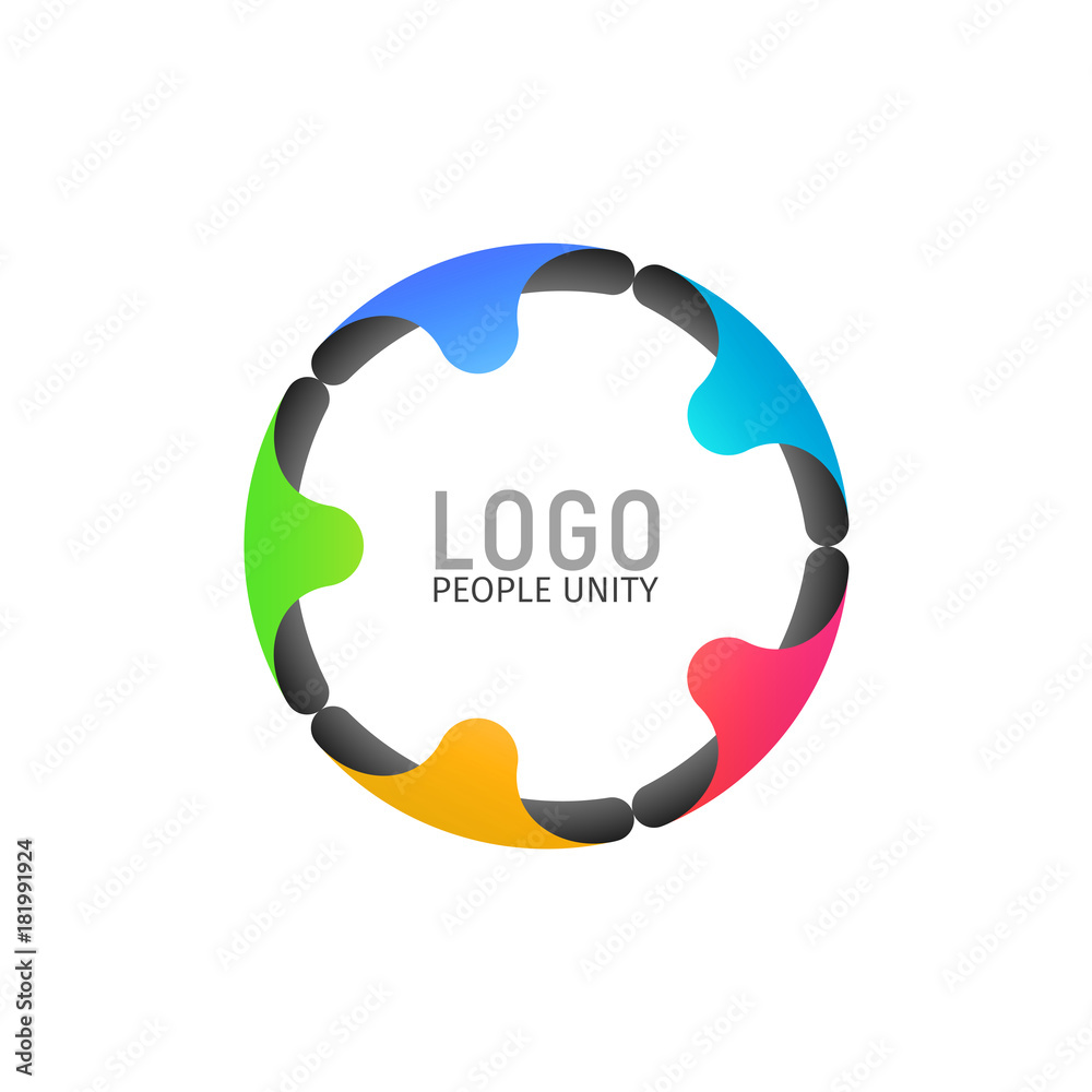 Tight ring of people isolated logotype. Five people holding hands ...