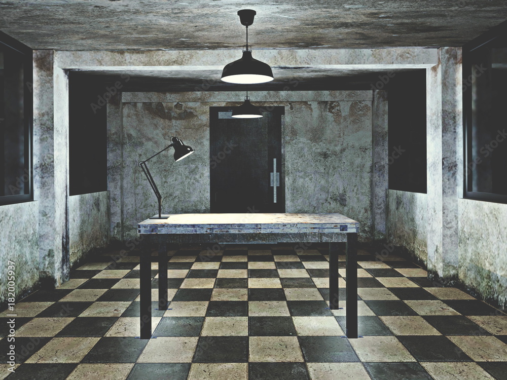 3d render from imagine dark investigation dirty room for interview in ...