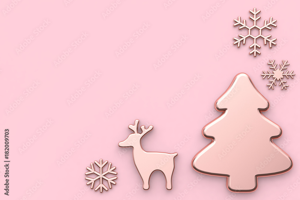 pink abstract christmas background with snow tree reindeer b;an space ...