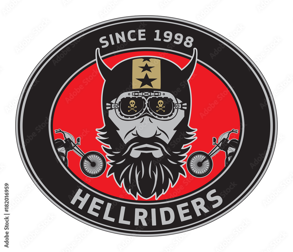 Biker face, label or stamp with text Hellriders Stock Vector | Adobe Stock