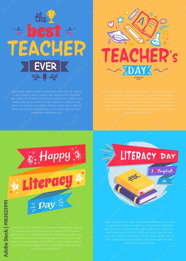 School Event Four Posters Vector Illustration Stock Vector | Adobe Stock