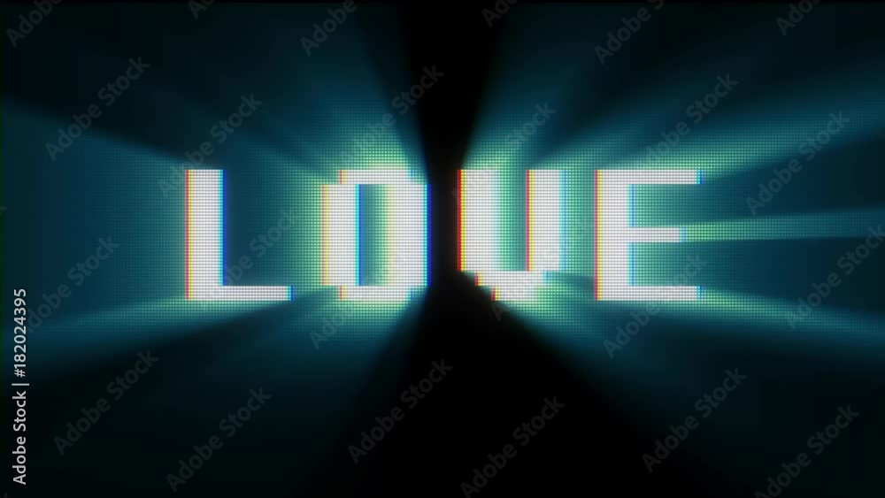 retro digital font love word text on old tv lcd glitch interference ...