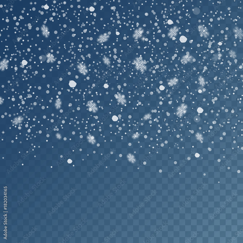 Falling snow on a transparent background. Abstract snowflake background ...