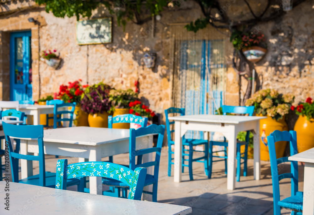Tables in a traditional Italian Restaurant in Sicily Stock Photo ...