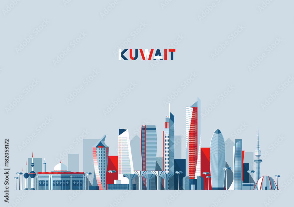 Kuwait city skyline, vector illustration, flat Stock Vector | Adobe Stock