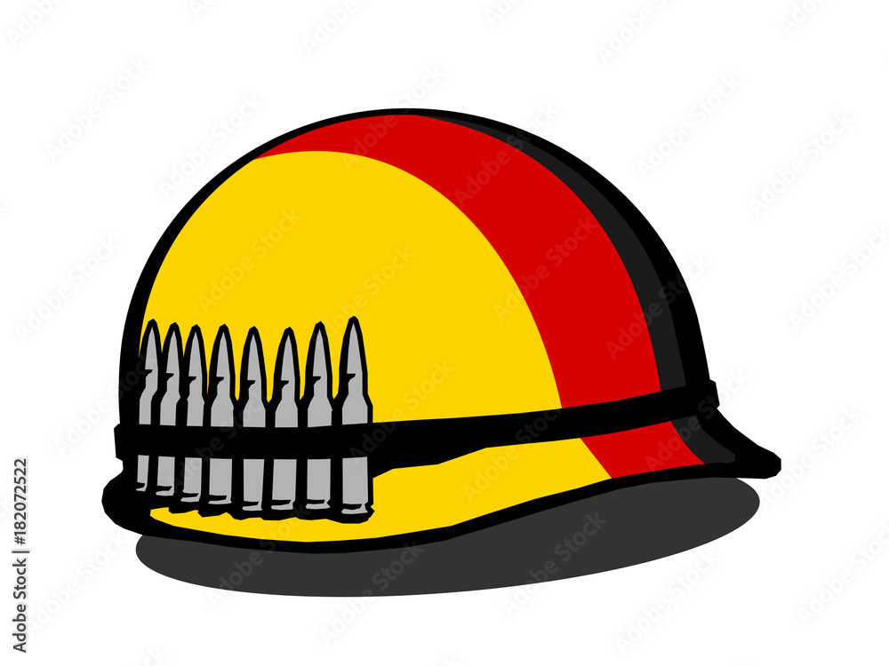 Helmet with German flag and bullets - militarization and armament of ...
