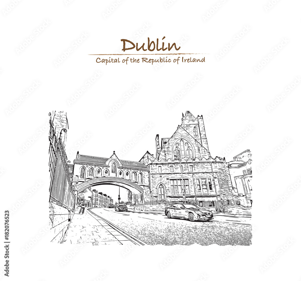 Hand drawn sketch of Christ Church Cathedral, Dublin, Ireland in vector ...