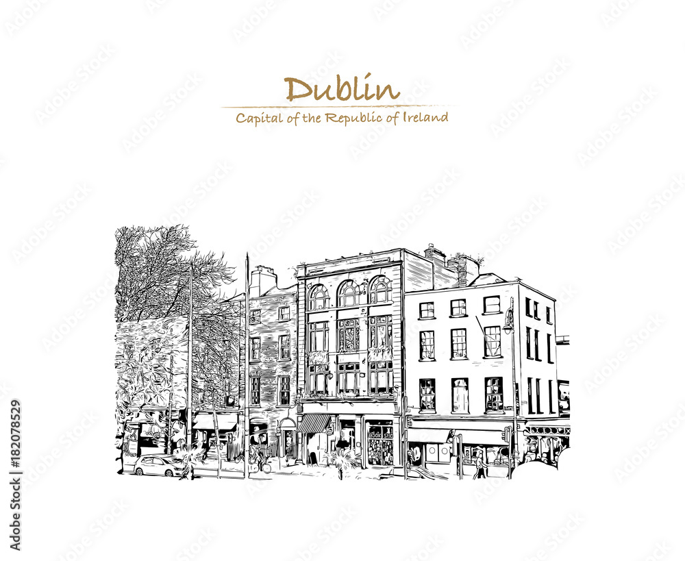 Hand drawn sketch of Dublin, Ireland in vector illustration. Stock ...