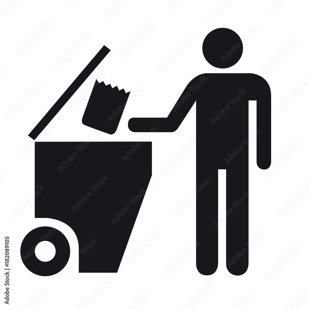 Recycle garbage trash bin container sign black and white Stock Vector ...