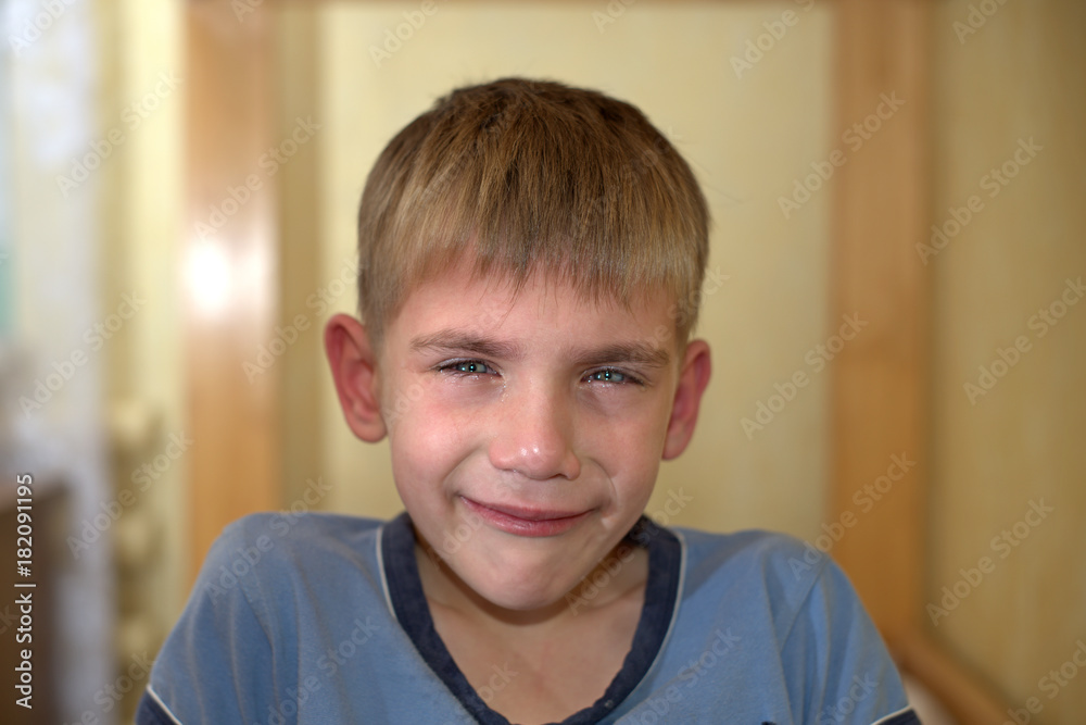 Angry, sad and unhappy baby child. shouting and crying. problem child ...