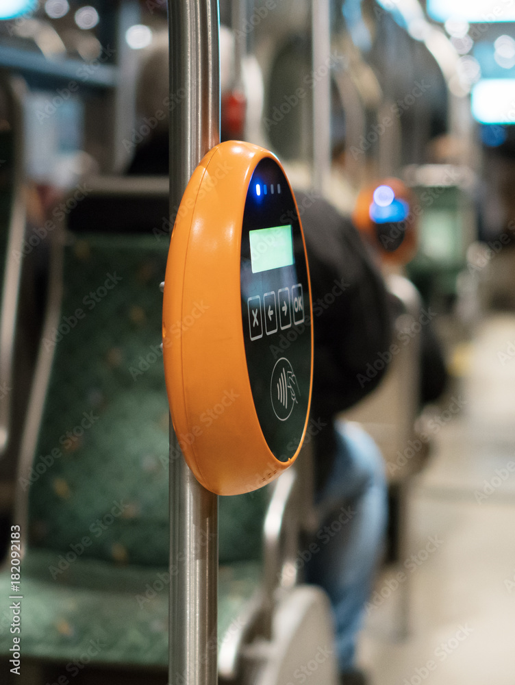 Ticket validation system on modern public transport. Stock Photo ...